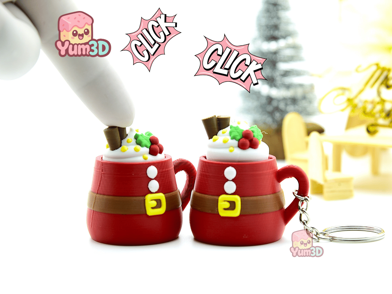Digital Downloads - Yum3D Christmas Santa Mug Fidget Clicker Keychain